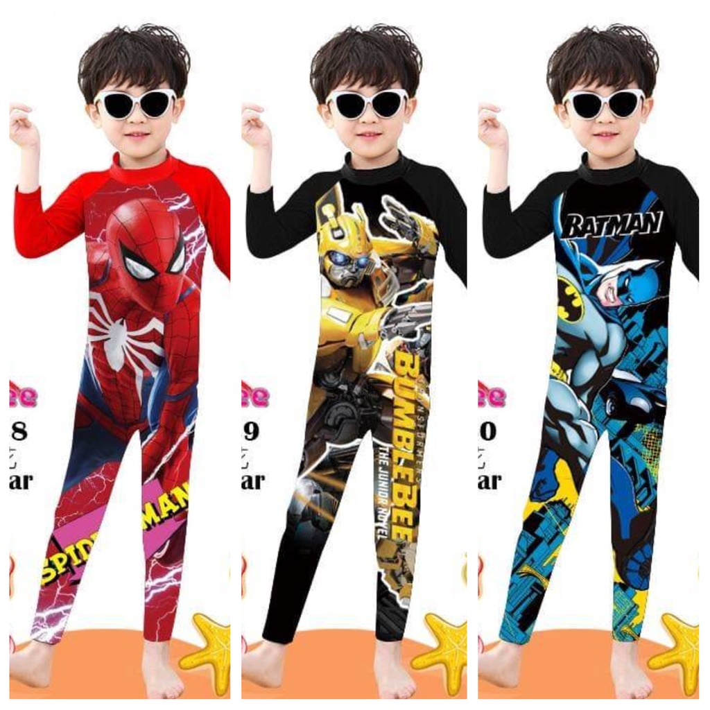 SPIDERMAN BATMAN BUMBLEBEE TRANSFORMERS Swimsuit Swimwear Boy Kids Long ...