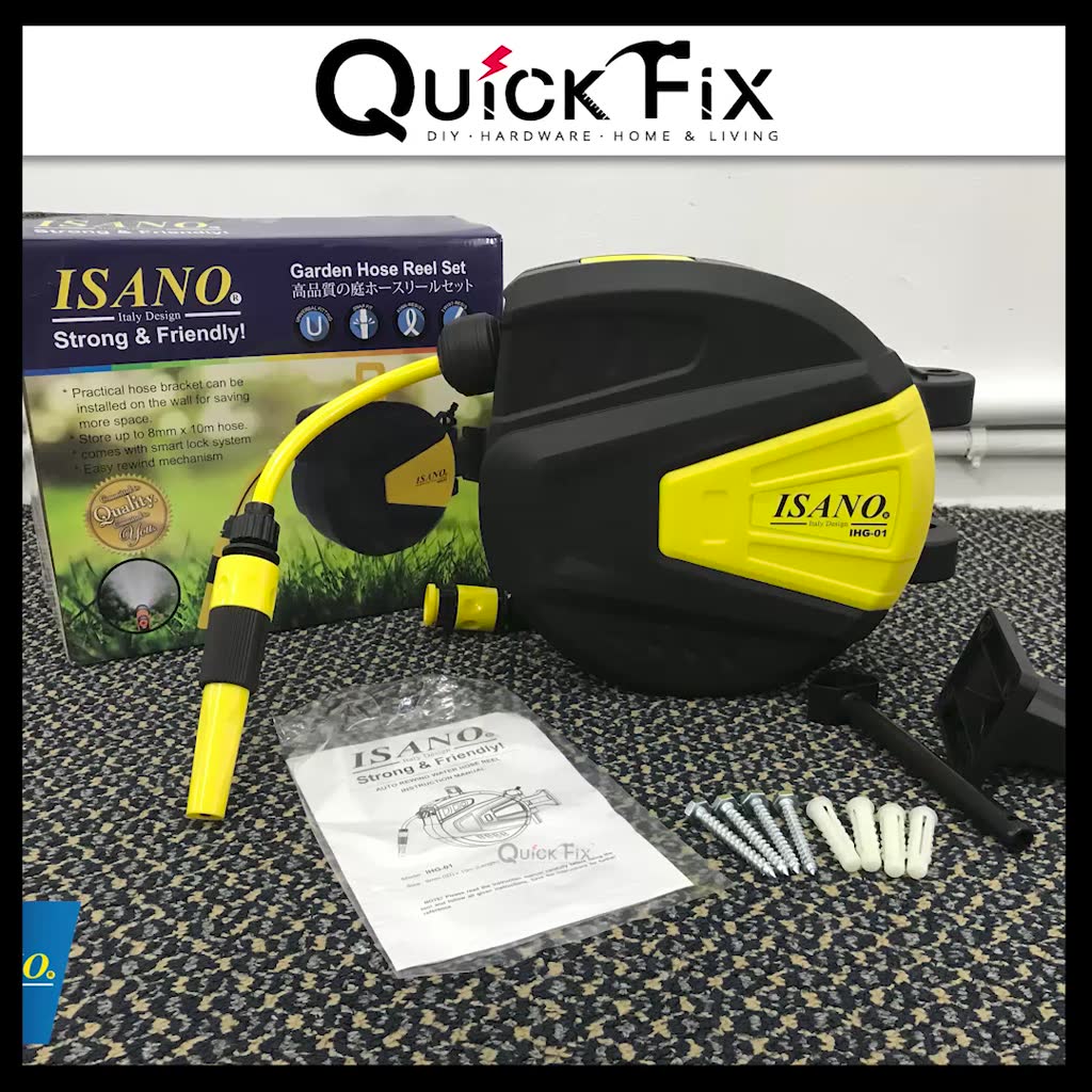 QuickFix ISANO AUTO Retractable Water Hose Reel Pipe Garden 10m & 20m ...