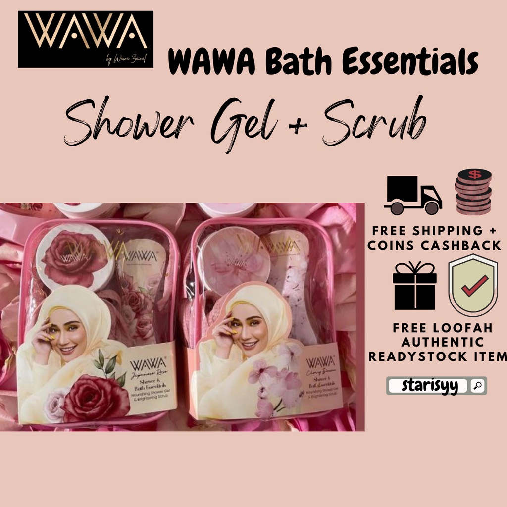WAWA Shower Gel + Brigthening scrub + FREE bath Loofah body shower set ...