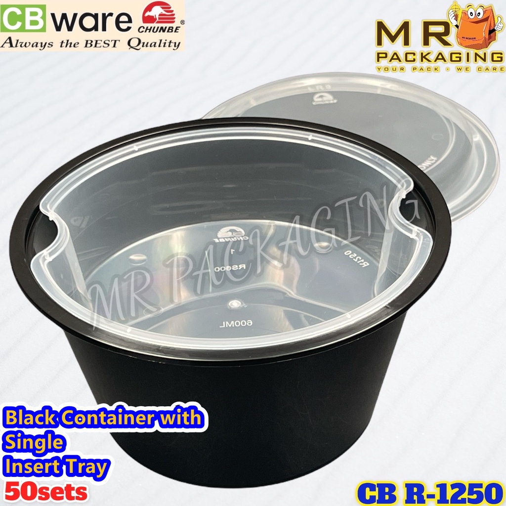 CB R1250 Compartment Black / Clear Round Container with Dome Lid ...