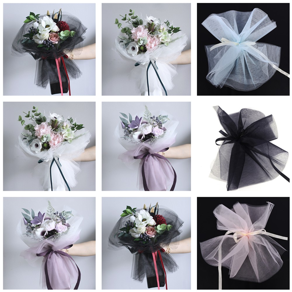 70*38cm Wrapped flower Yarn Bouquet DIY Gift Flowers Wrapping Tulle ...