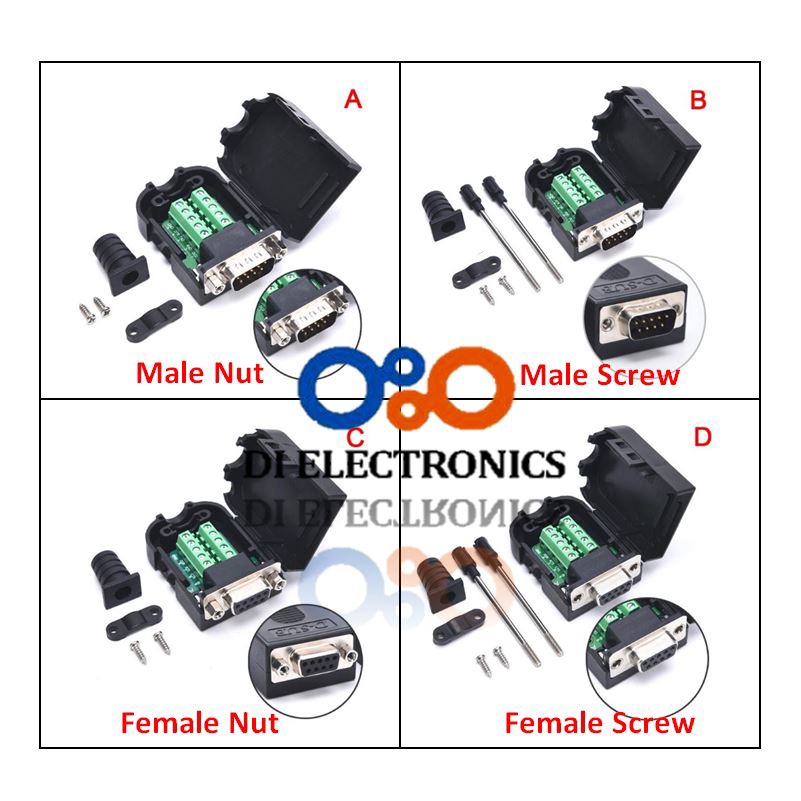 Db9 Serial Port RS232 RS485 9pin Terminal Screw Connector Box Shell ...
