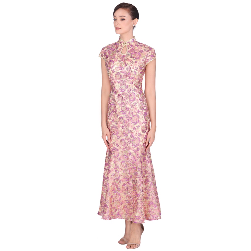 Brocade Floral Oriental Cheongsam Evening Dress | Shopee Malaysia