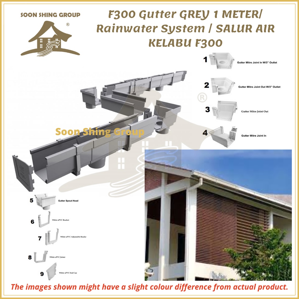 F300 Gutter GREY 1 METER/ Rainwater System / SALUR AIR KELABU F300 ...