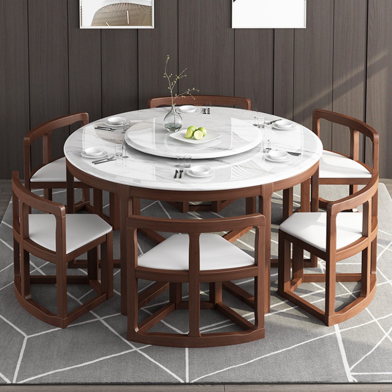 Marble Top Multi-Function Round Dining Table 6 Seater Family Dining ...