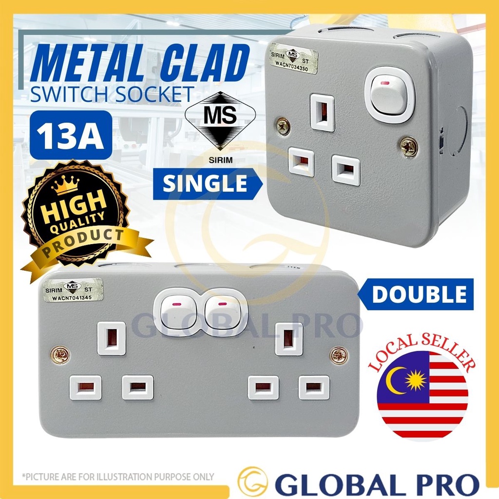 SIRIM [ SINGLE / DOUBLE ] 13A METAL SWITCH SOCKET Metal Clad Socket ...