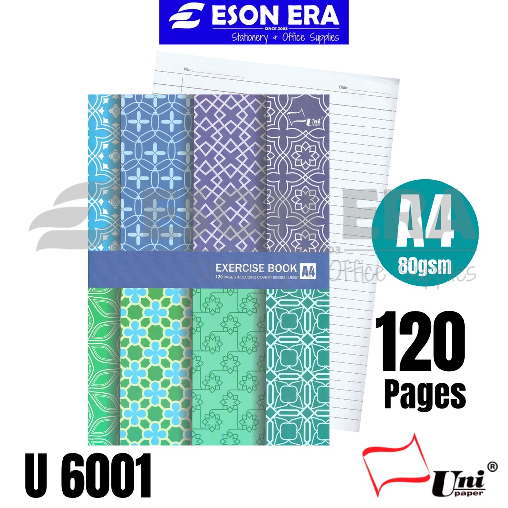 Uni Exercise Book A4 80gsm 80Pages / 100Pages / 120Pages Single Line ...