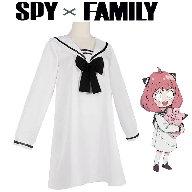Anime Spy X Family Anya Forger Cosplay Costume White Dress Uniform Sock ...