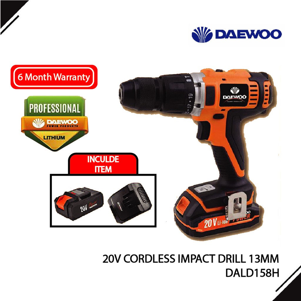 DAEWOO DALD158H 20V 13mm Cordless Hammer Drill Lithium battery Screwdriver Hammer | Shopee Malaysia