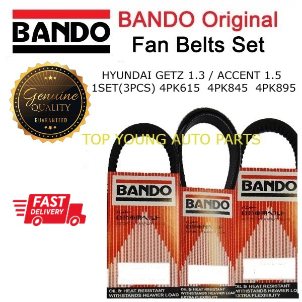 HYUNDAI GETZ 1.3, ACCENT 1.5 - FAN BELT 1 SET (3PCS) 4PK615 4PK845 ...