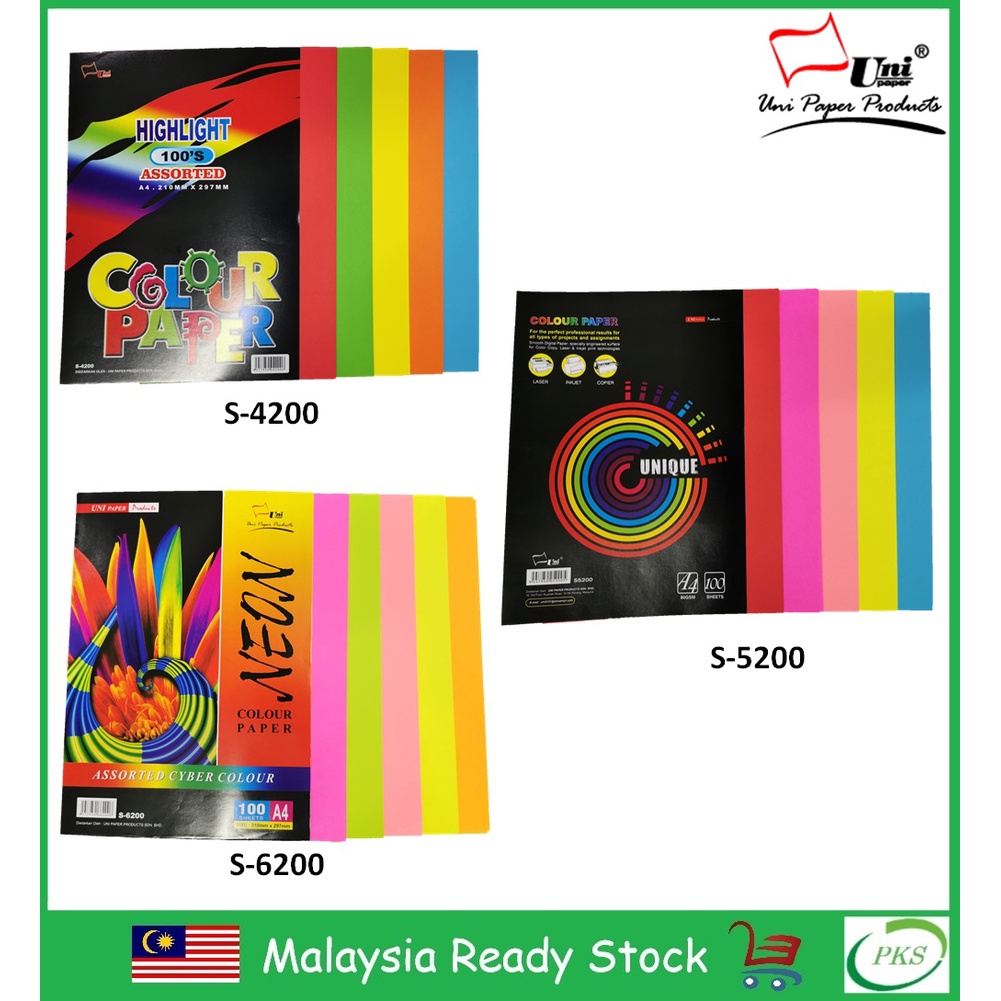 A4 Color Paper A4 100 Sheets 80gsm 5 Mix Colors Highlight/Unique/Neon ...