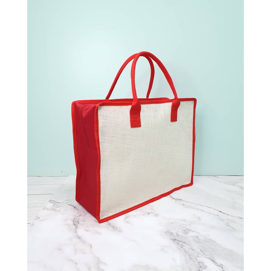 Jute Bag with Zip A3 Big Size Women Tote Bag Berzip Shopping Bag Large ...