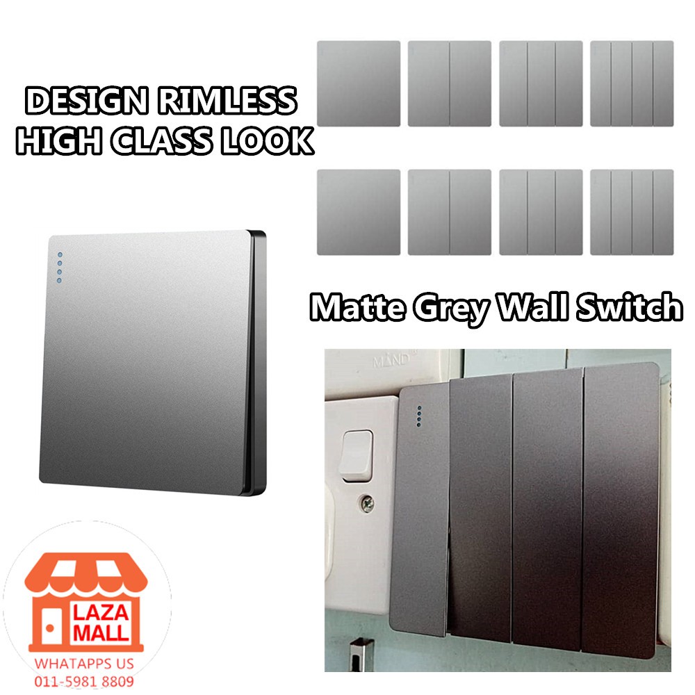 【GREY】 Switch socket lamp fan Plug wall 10A Modern 1 2 3 4 Gang开关灯风扇 Suis Elektrik lampu kipas ...