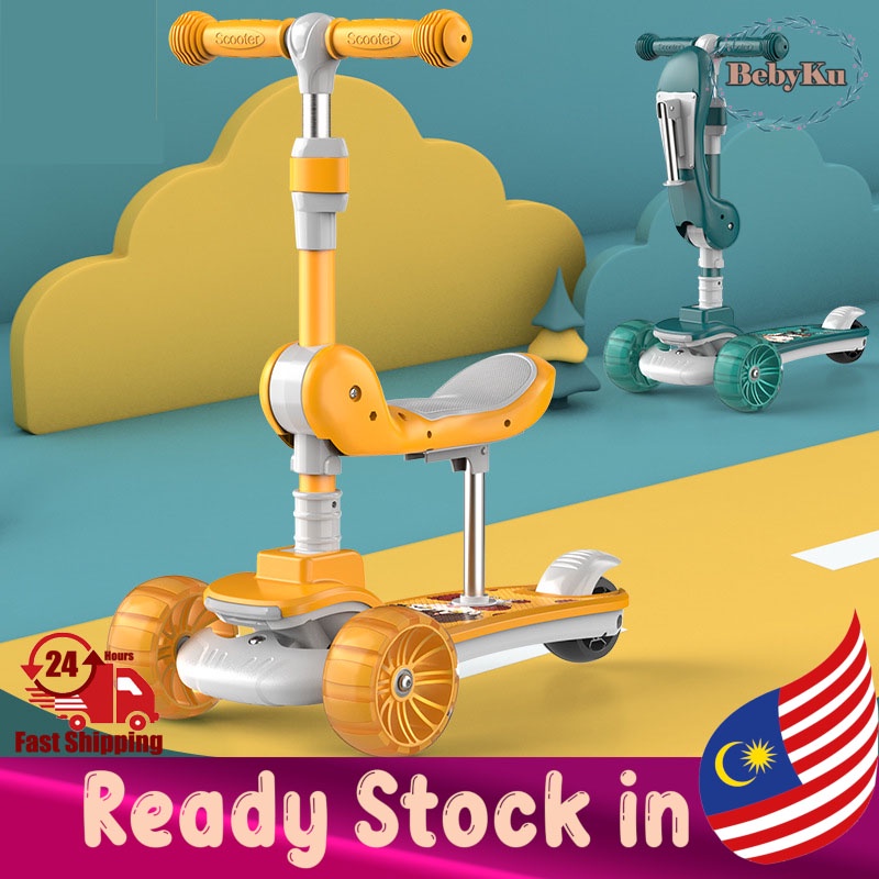 Bebyku Kids Foldable Scooter With Seat Children Indoor Outdoor Ride on ...