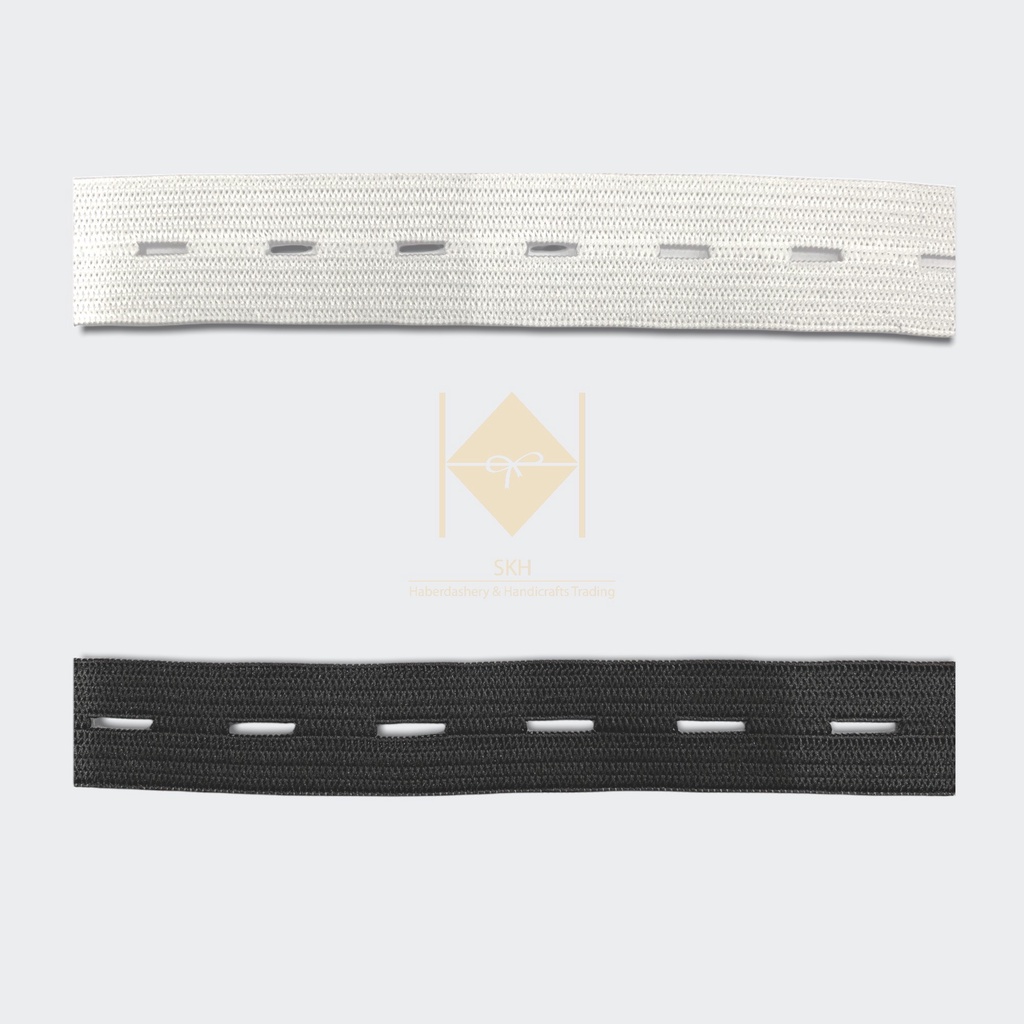 Elastic with buttonholes - 3/4" / 1" (White/Black) | Shopee Malaysia
