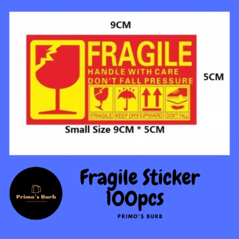 【READY STOCK】 FRAGILE STICKER YELLOW RED 【100PCS】 9cm*5cm 🔥 100pcs ...