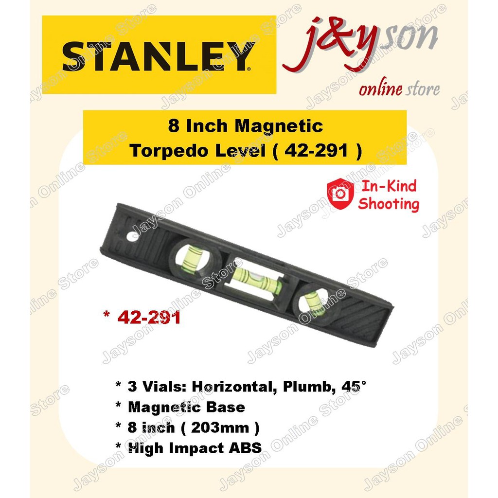 STANLEY Original 42-291 8" / 200mm Magnetic Torpedo Level STHT42291 42291 water level 8in ...