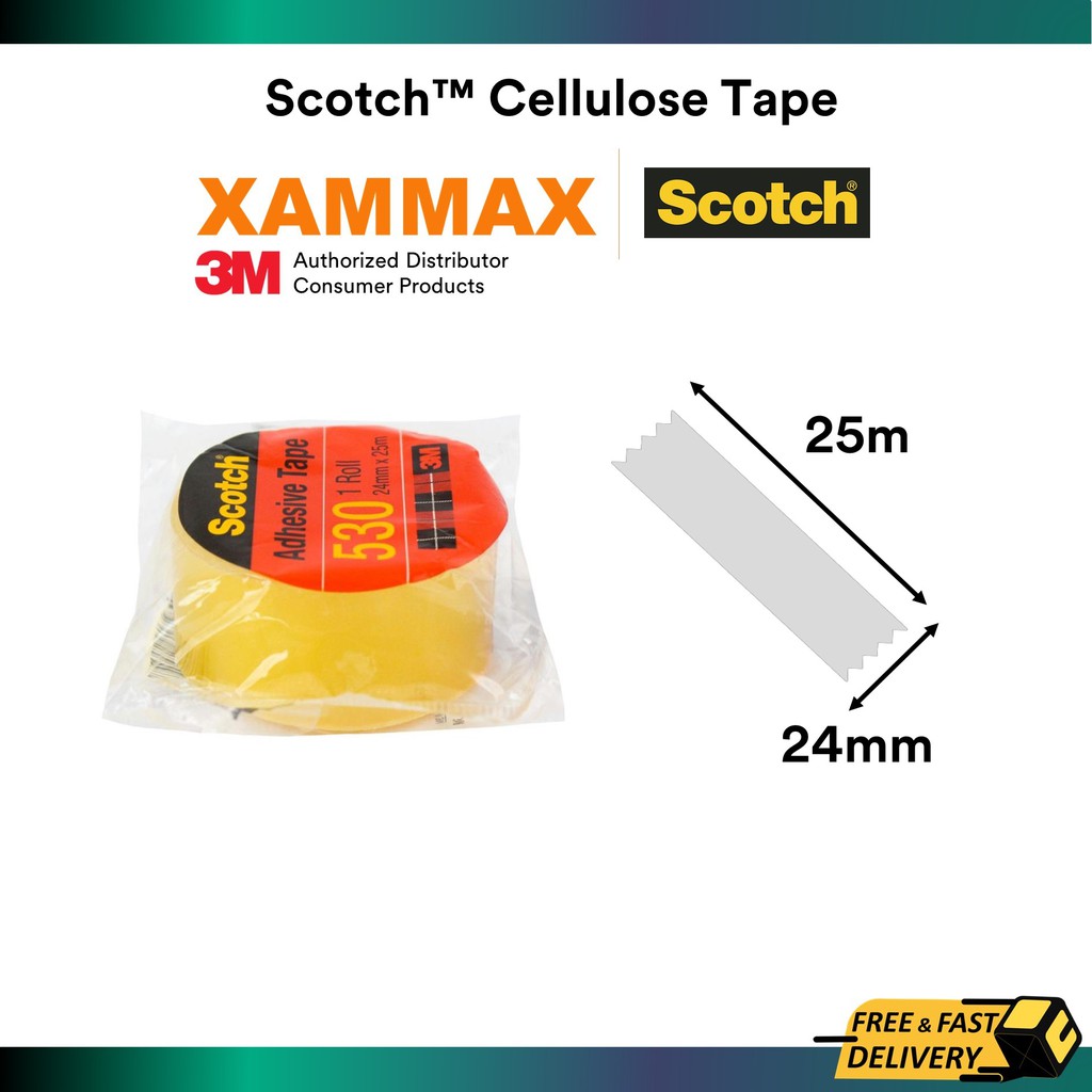 3M Scotch - 24mm X 25m (1" Core) 530 Cellulose OPP Clear Tape ...
