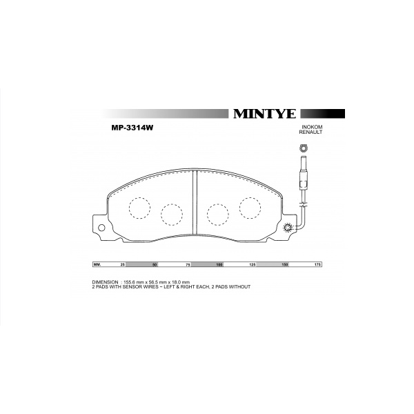 MP-3314W, Disc Brake Pad, Front, Inokom Permas; Renault Trafic Van ( DK ...