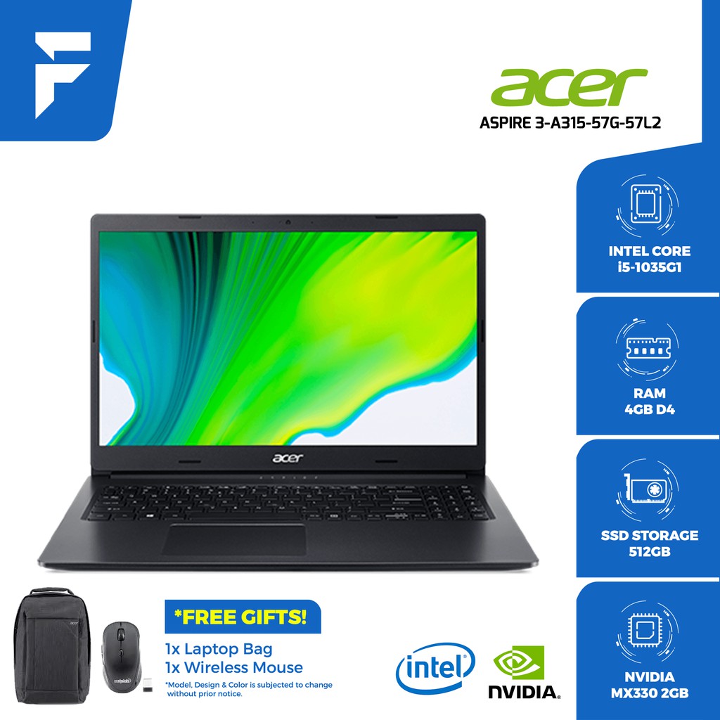 ACER ASPIRE 3-A315-57G-57L2 (FREE BAG & WIRELESS MOUSE) | Shopee Malaysia
