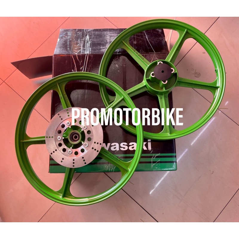 KAWASAKI AR80 AR 80 SPORT RIM SET GOLD EMAS & HIJAU GREEN 140X18 SIAP ...