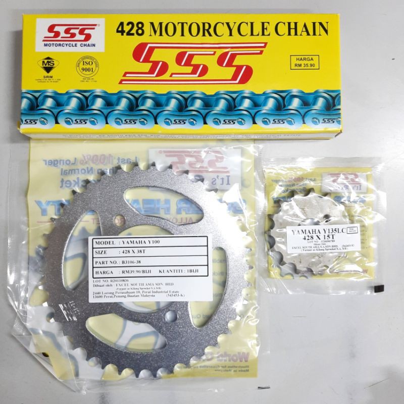 SSS CHAIN SET LC135 ES 428 X 114L 15T / 38T ORIGINAL ( SSS SATU KILANG ...