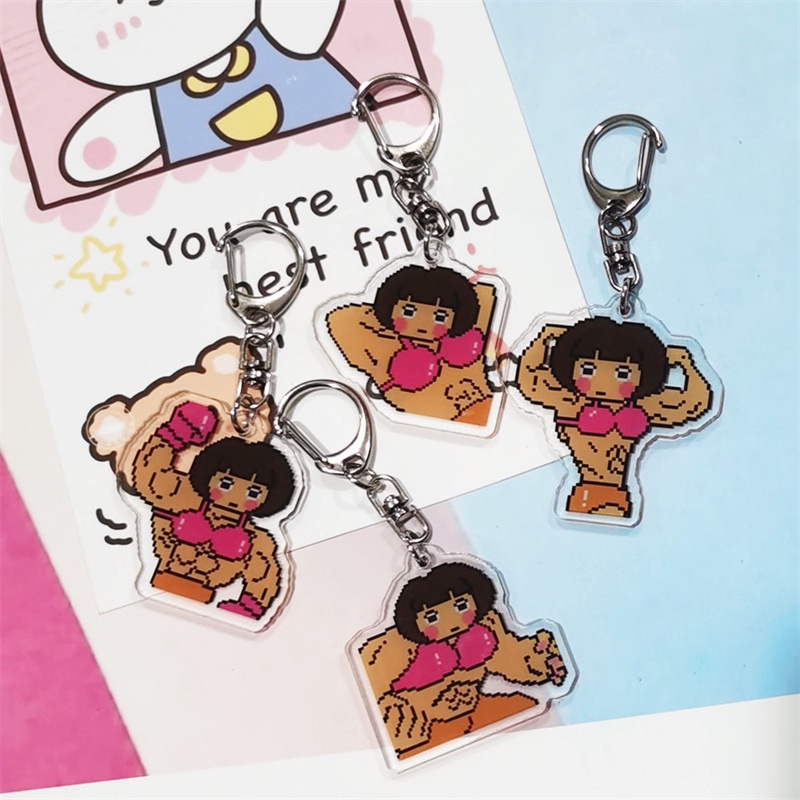 Original Muscle Pixel Dora Cute Girlfriends Couple Keychain Acrylic ...