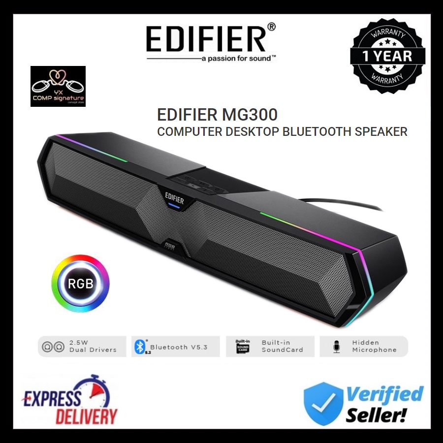 EDIFIER MG300 COMPUTER DESKTOP BLUETOOTH SPEAKER SOUNDBAR BLUETOOTH 5.3 RGB LIGHTING USB ...