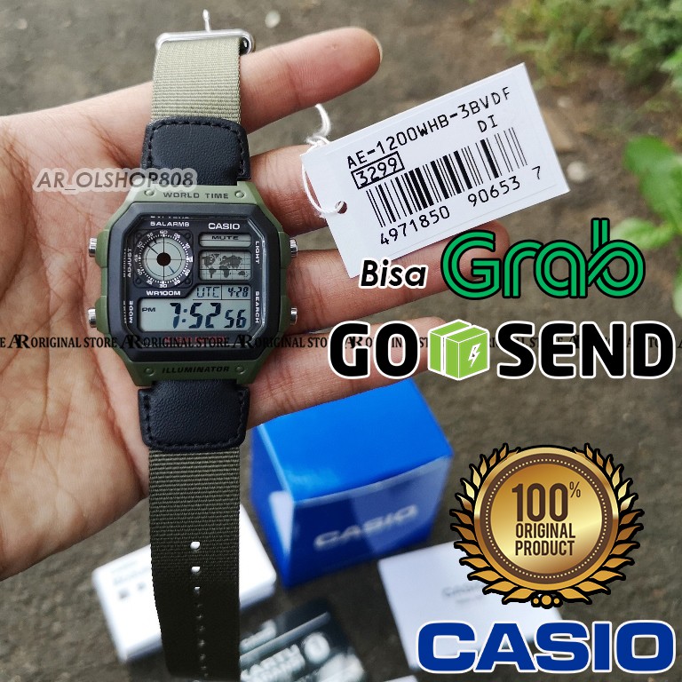 Original CASIO DIGITAL MEN'S WATCH AE-1200WHB-3B ORIGINAL CANVAS STRAP ...