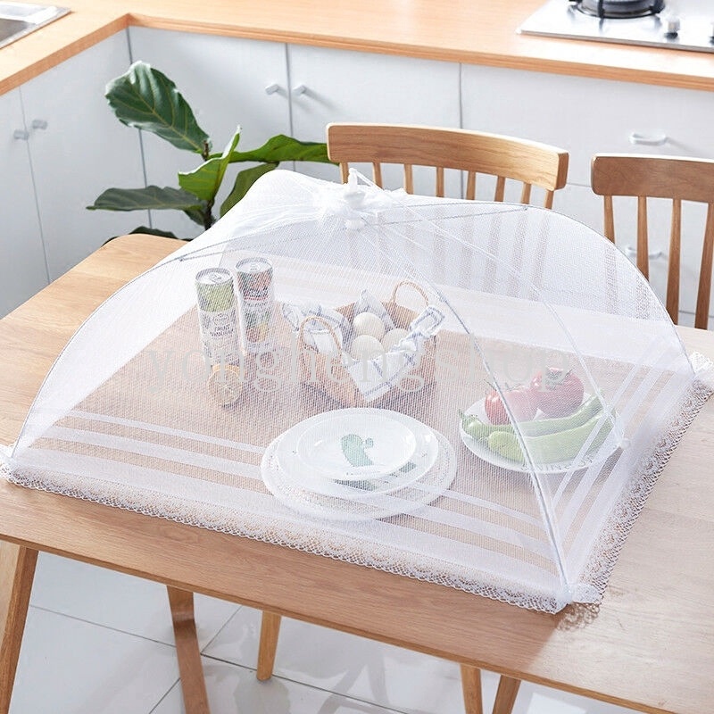 White Mesh Folding Food Cover Portable Fly Cover Indoor Outdoor BBQ ...