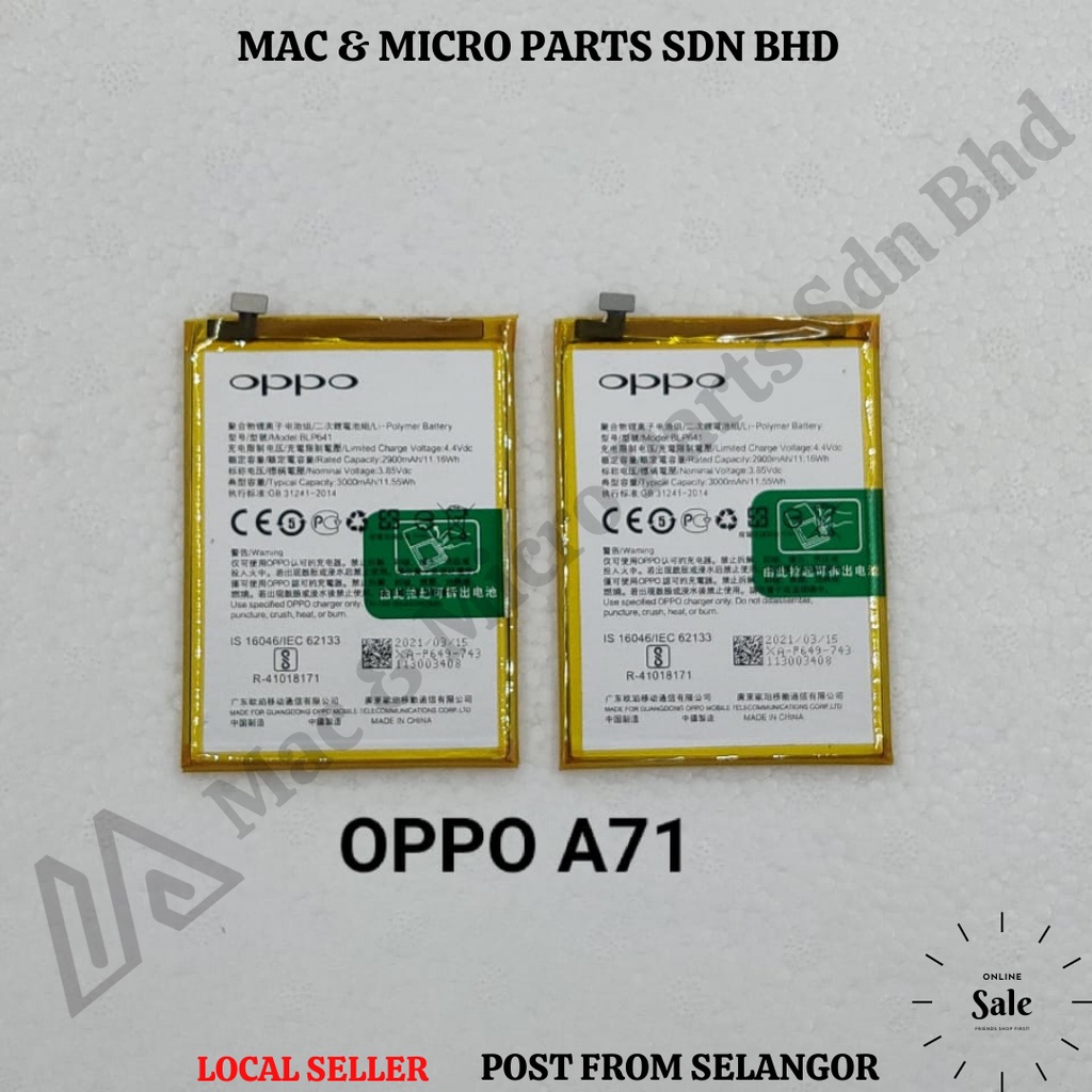OPPO A71 / F3 /A71T / A71M / BATTERY BLP-641 (3000mAh) | Shopee Malaysia