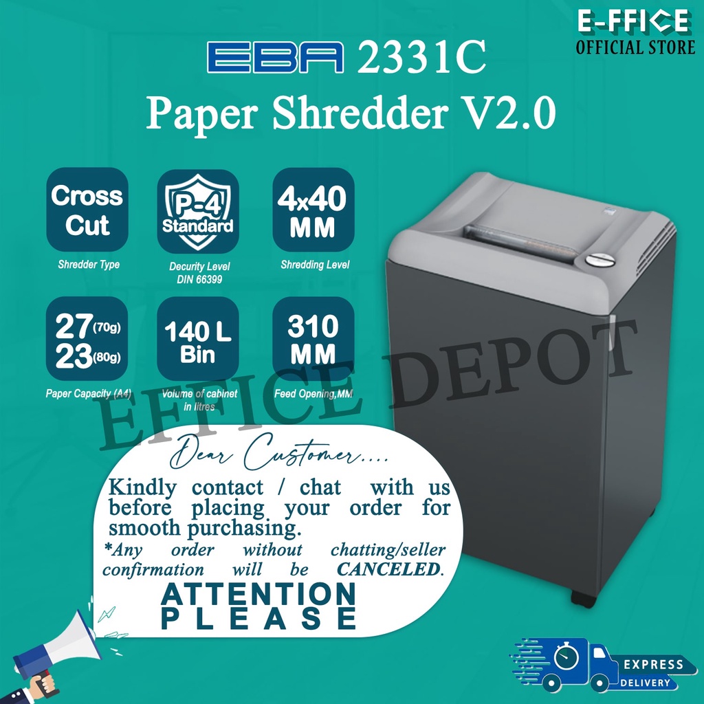 Effice Depot - EBA 2331C V2.0 Paper Shredder Machine (Package No.2 ...