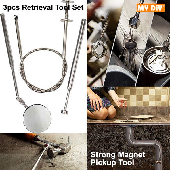 MYDIYHOMEDEPOT - 3PCS RETRIEVAL TOOL CLOG FREE TELESCOPING MAGNETIC PICKUP TOOL FLEXIBLE GRABBER ...
