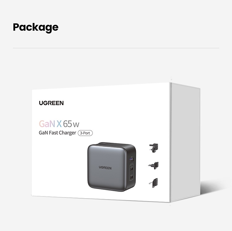 UGREEN 65W GaN PD Fast Travel Charger Quick Charge - 2C1A 2 Type C 1 ...