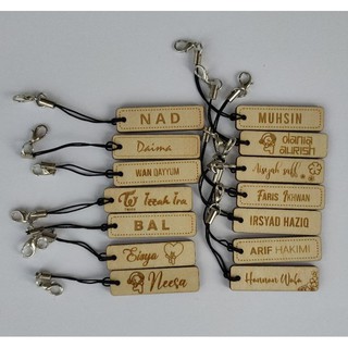 Custom Wooden Tag Nama Comel Cute / Phone Strap Charm / Gift / Doorgift ...
