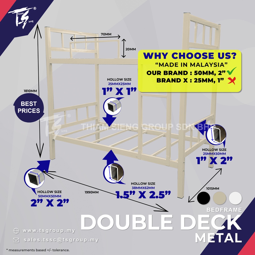 TSBRILLIANT Double Decker Steel BedFrame Extra Thick Steel, Metal Bed ...