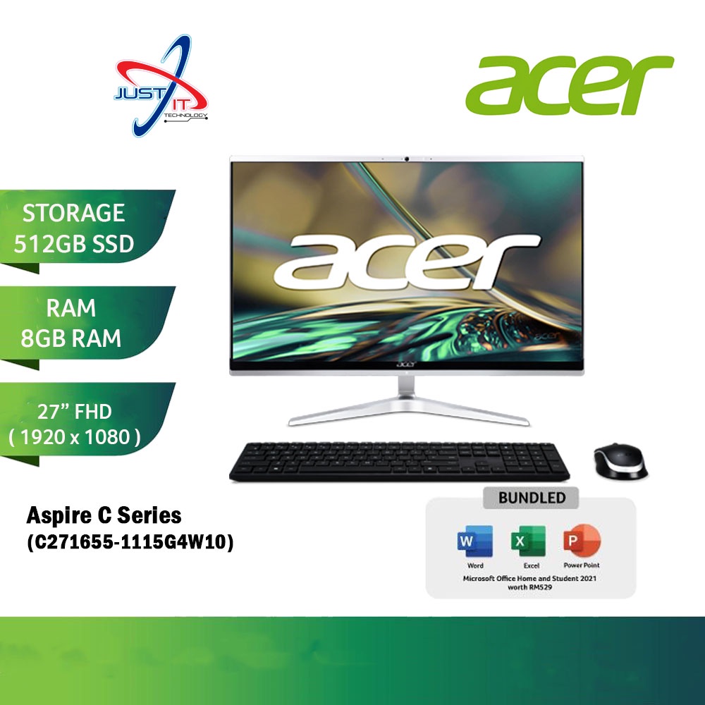 ACER ASPIRE C271655-1115G4W10 27" FHD AIO Desktop PC I3-1115G4 8GD4 ...