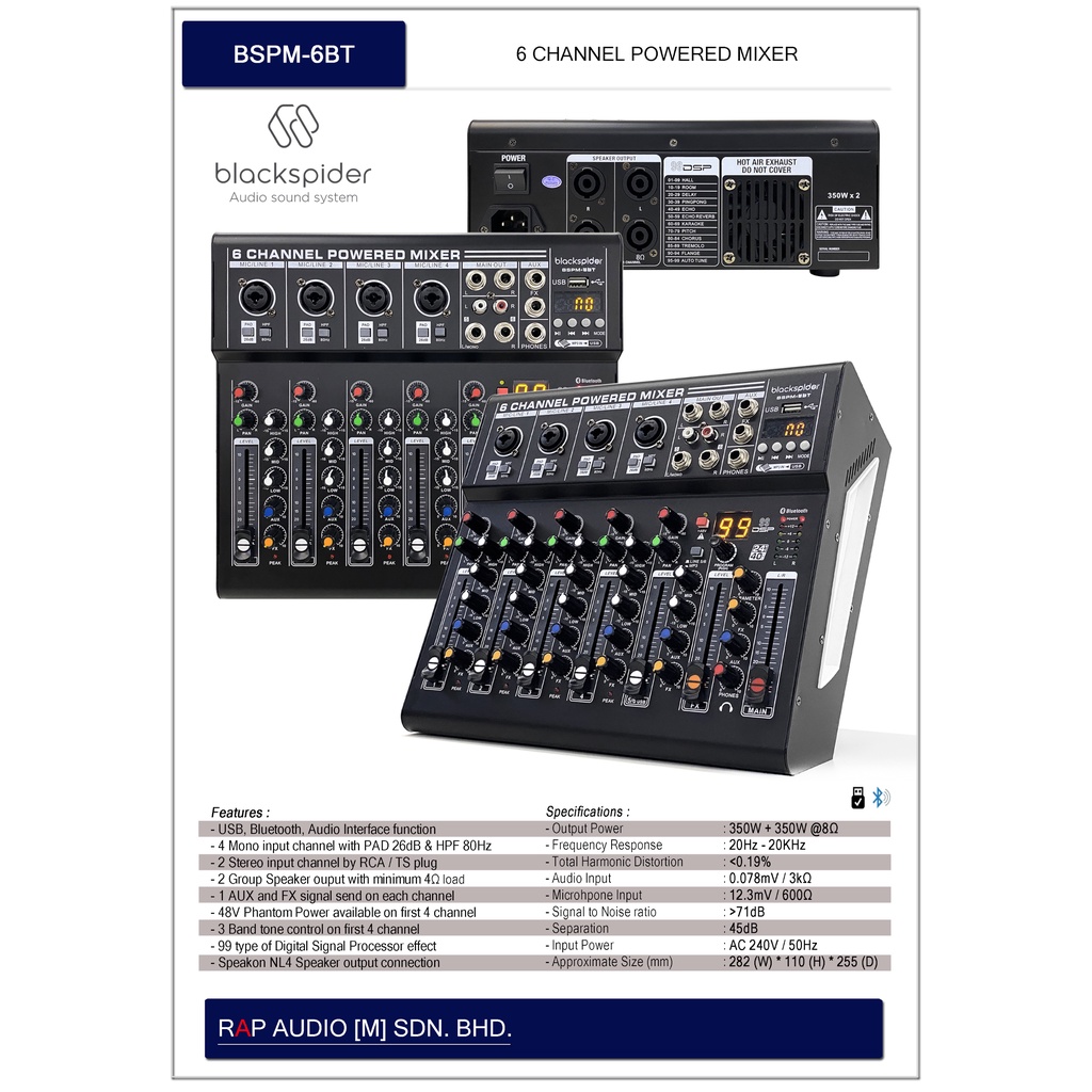 BLACK SPIDER BSPM-6BT 6CH POWER MIXER | Shopee Malaysia