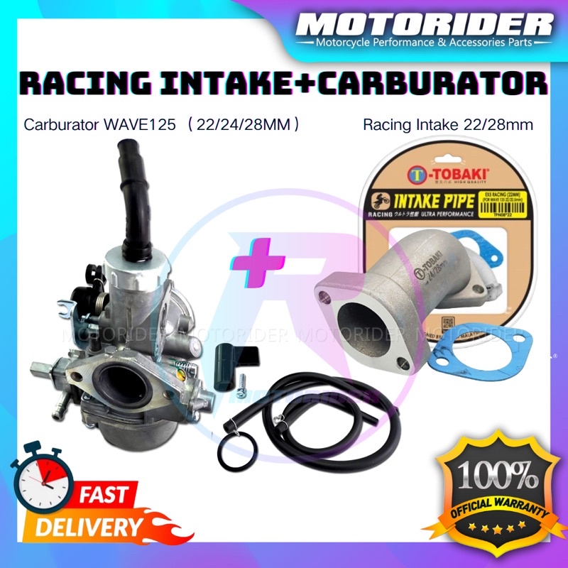 TOBAKI Racing Intake Pipe 24/28MM + Carburator WAVE125 22MM ｜ 24MM ...