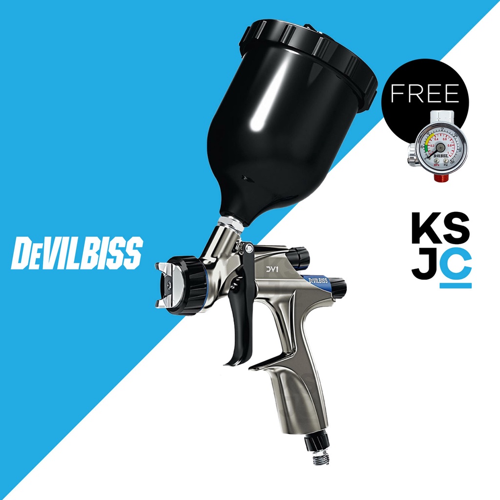 Devilbiss DV1 Basecoat HVLP Spray Gun (with DV1-B Plus(HVLP)Air Cap) - Free Air Adjusting Valve ...