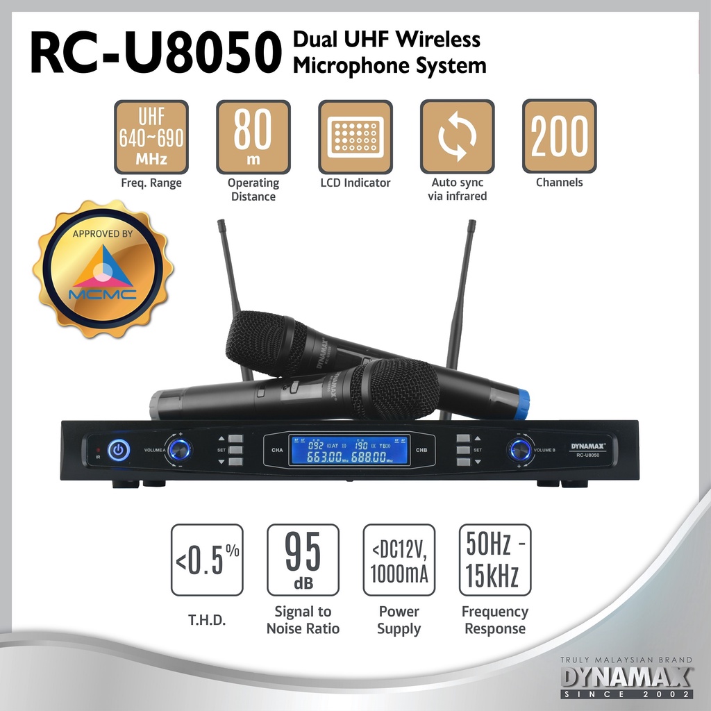 DYNAMAX U8050/U8060 UHF Wireless Microphone Cordless Microphone with ...