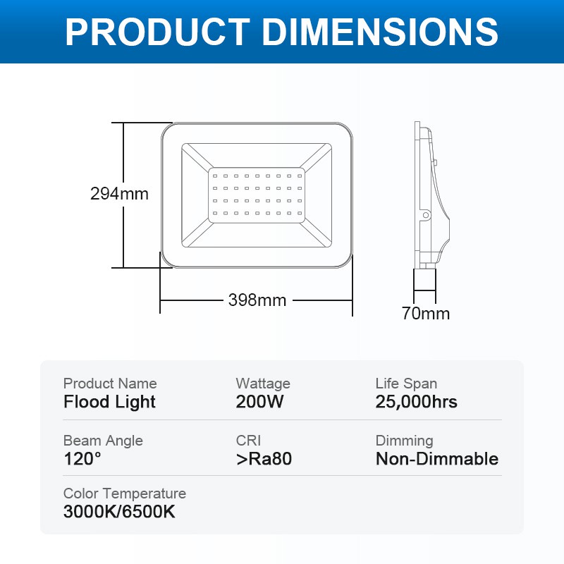 Megaman LED Flood Light 100W/150W/200W Spotlight IP65 BK Ideal Outdoor ...