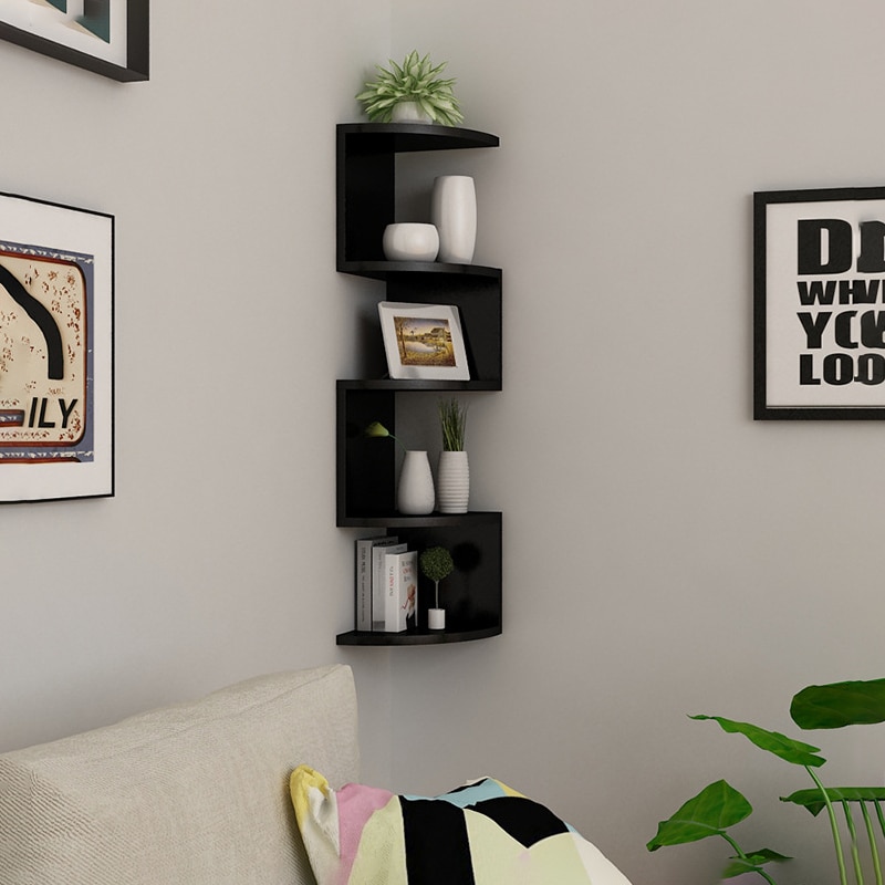 Simple Wooden Five Layer Storage Rack Wall Mounted Corner Storage ...