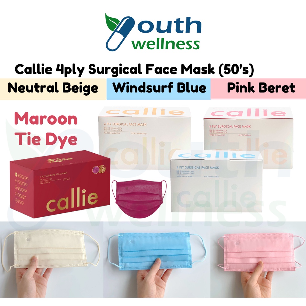 Callie 4 Ply Surgical Disposable Adult Face Mask 50 pcs (Pink Beret ...