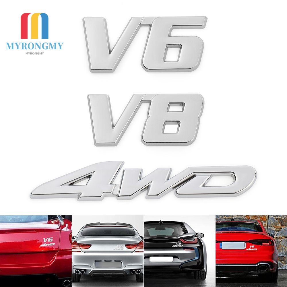 MYRON DIY 3D Auto Decal 4WD V6 V8 Trunk Lid Car Sticker Silver Car ...