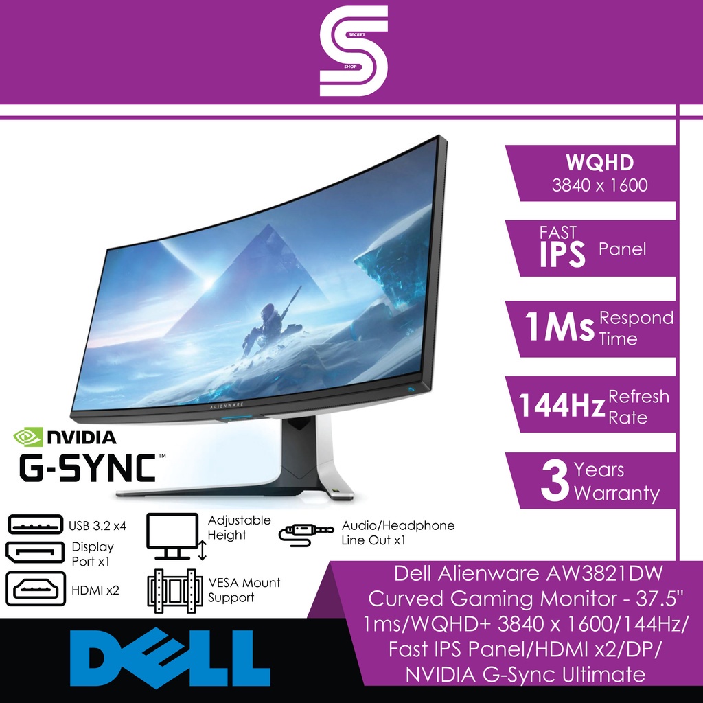 Alienware AW3821DW Curved Gaming Monitor 37.5" - 1ms/WQHD+ 3840x1600 ...