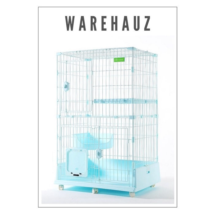 Premium Two Tier Cat Cage With 3 Doors Size M (86cm x 61cm x 129cm ...