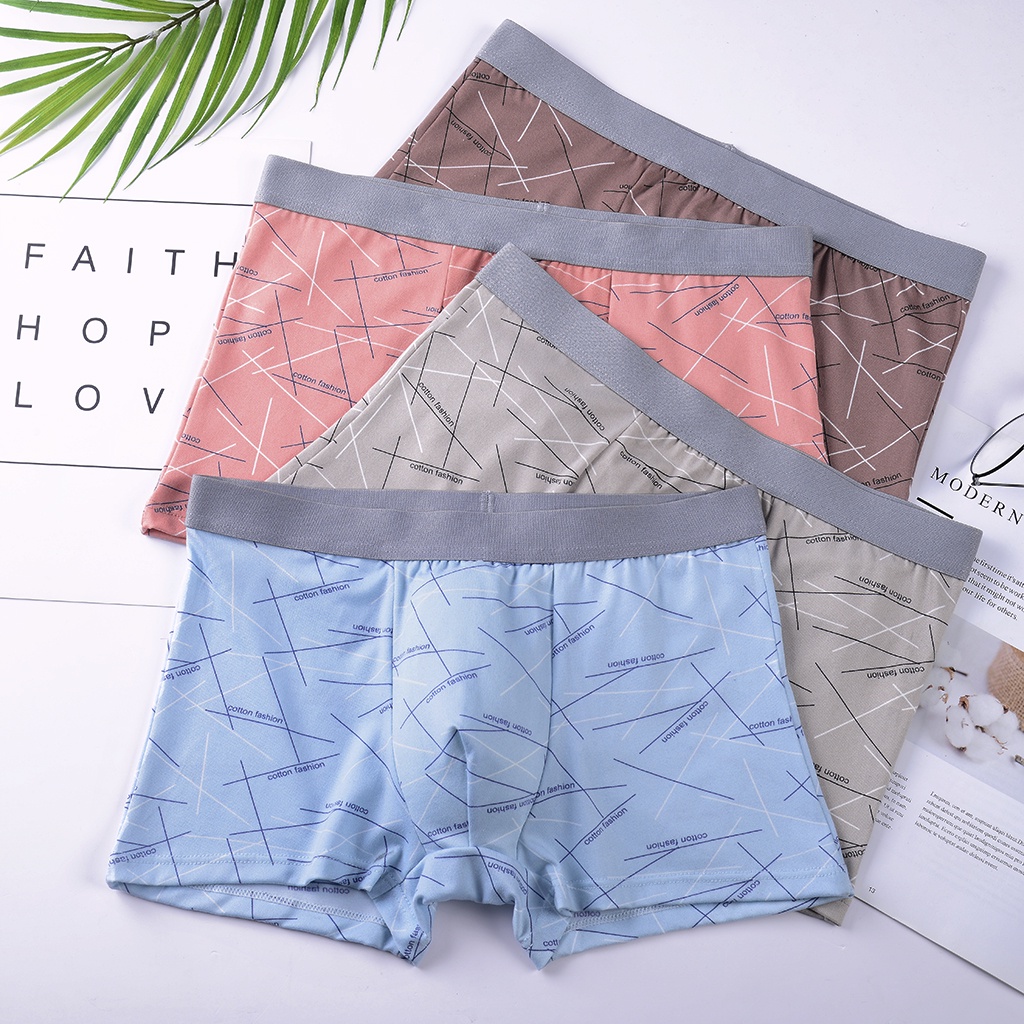 🔥[4 In 1 ]🔥Men Underwear Print Boxers Striped Letters Fashion Trunks ...