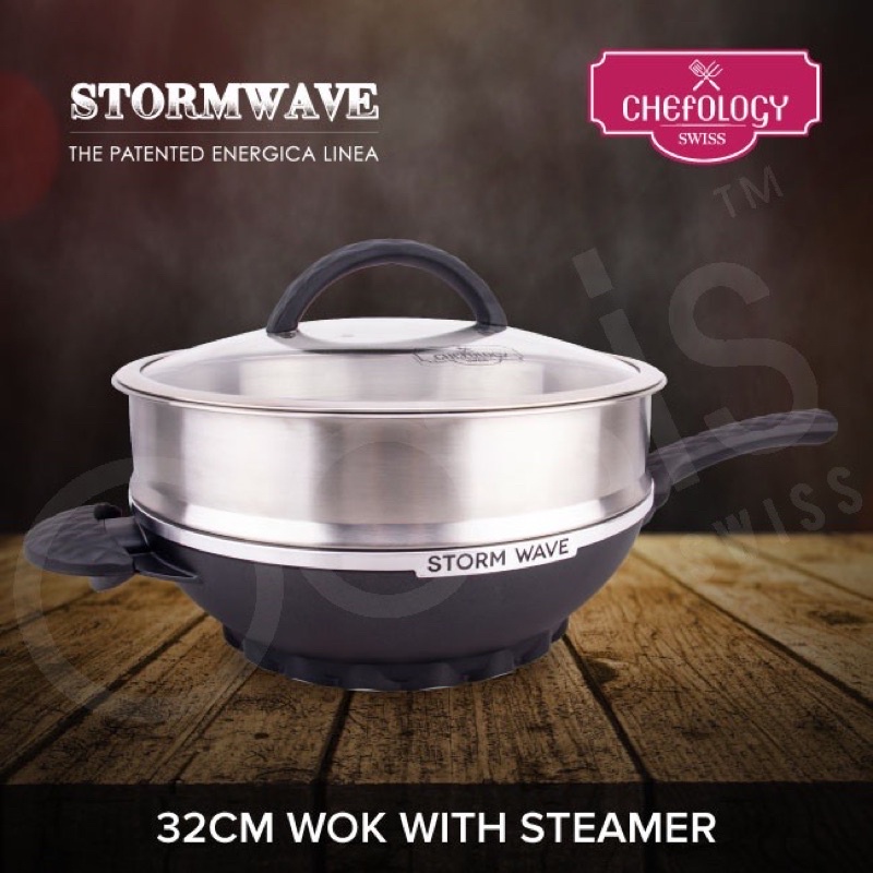 CHEFOLOGY SWISS STORMWAVE 32CM WOK WITH STEAMER (CFSW-2325-OTE ...