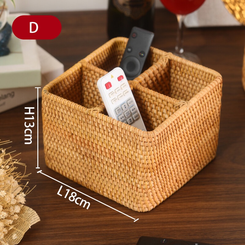Desktop Storage Rack Hand-woven Rattan 4-grid Storage Box Remote ...